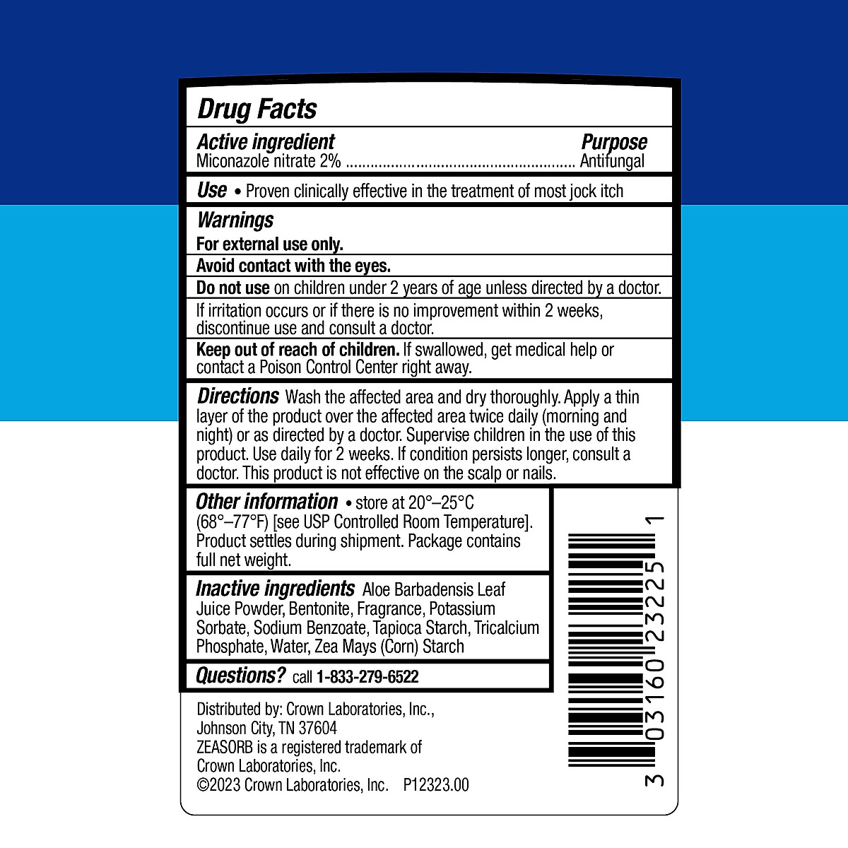 Zeasorb Super Absorbent Antifungal Treatment Powder for Jock Itch, Dermatologist Recommended, Attacks & Absorbs Moisture, Patented Odor Control Technology, with Bentonite Clay and Aloe, 2.5 oz bottle