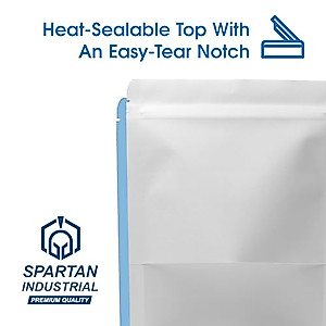 Spartan Industrial - 4" X 6" White Resealable Stand-Up Pouches - Pack of 100 Small Smell-Proof Food Pouch Bags for Packaging, Pet Treats, Cosmetics, and More