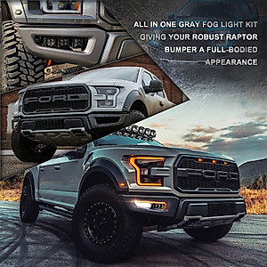 CJOVSE Ford Raptor Fog Lights, Amber Sequential Turn Signal White DR LED Bumper Fog Lights Compatible Smoke Housing with Gen 2 Ford Raptor 2017 2018 2019 2020