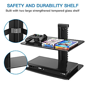 PERLESMITH Floating Wall Mounted Shelf Double AV Shelf with Strengthened Tempered Glasses for DVD Players,Cable Boxes, Games Consoles, TV Accessories - Holds up to 16.5 lbs PSDSK2-1