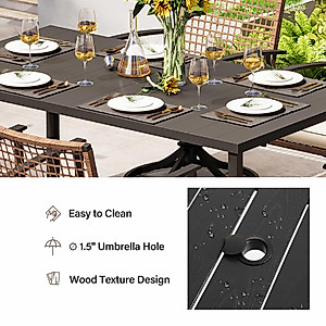 LAUSAINT HOME 7 Pieces Patio Dining Set, Outdoor Furniture Set of 6 Swivel Chairs with Soft Cushion and Iron Slats Table Top with Umbrella Hole, Conversation Set for Backyard