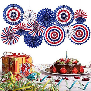 4th of July Patriotic Decorations Red White Blue Hanging Paper Fans for American Fourth of July Memorial Day Independence Day Veterans Day Party Decor Supplies Set of 12