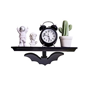 CEFLITECO Bat Shelf Gothic Decor - Vintage Halloween Wall Decor for Bedroom and Kitchen - Wooden Black Gothic Floating Shelf - Goth Accessories Hanging Display Shelf - Witchy Gifts for Women