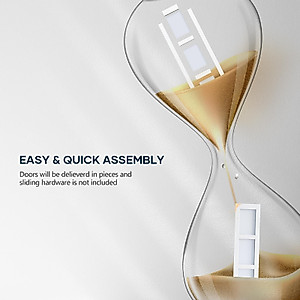 EaseLife 42in x 84in (Double 21in×84in Door) Glass Barn Door with 7FT Sliding Double Door Hardware Kit Included & Handle,Solid MDF Inside Covered with Water-Proof PVC Surface,3-Panel Glass,White