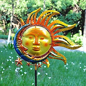 wotieuns Sun Garden Stake Decor Metal Glass Yard Art Decorations Metal Sun Stakes Outdoor Lawn Pathway Patio Flower Bed