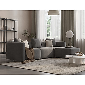 Acanva Luxury L-Shaped Upholstery Convertible Modular Sectional Sofa, Contemporary Reversible Couch with Chaise Lounge for Living Room, Apartment, 4 Piece Set, Grey