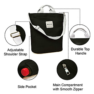 Canvas Tote Bag With Zipper And Pockets Casual Crossbody Planner Hobo Bags For Women, Black