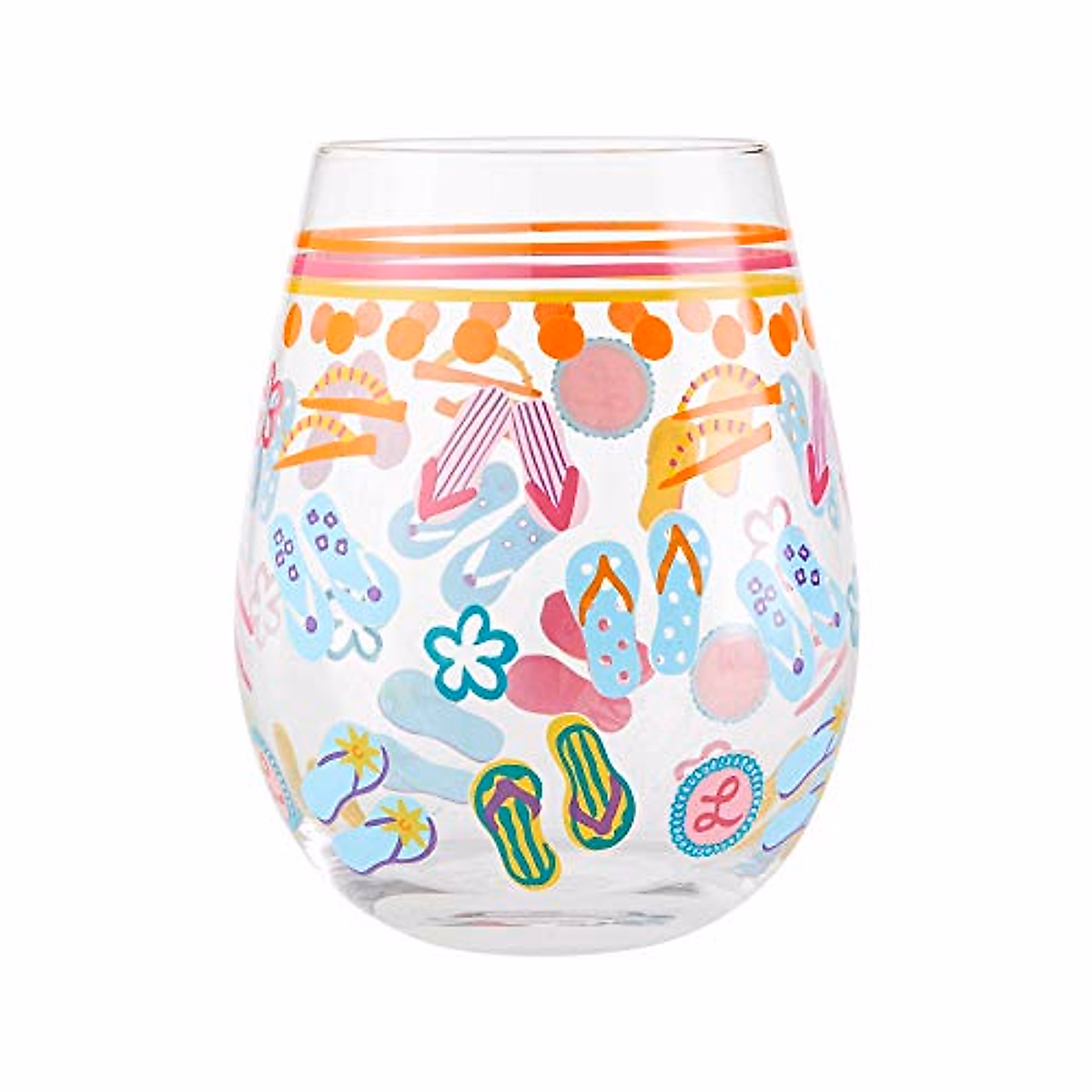 Enesco Designs by Lolita Flip Flops, 20 Ounce, Multicolor Stemless Wine Glass, 1 Count (Pack of 1)