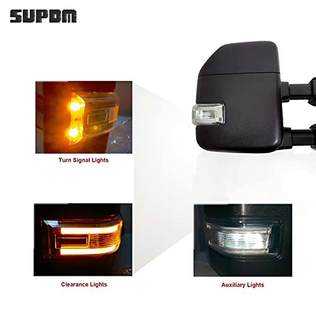 SUPDM Pair Set Towing Mirrors Compatible with 1999-2016 Ford F250 F350 F450 F550 Super Duty Truck Side Tow Mirrors with Turn Signal and Auxiliary Lamp