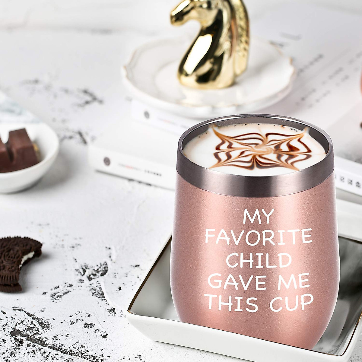 My Favorite Child Gave Me This Cup Wine Tumbler, Best Mom Dad Gifts for Parents Mom Dad Men Women Birthday Christmas Mother's or Father's Day, 12 Oz Insulated Stainless Steel Wine Tumbler, Rose Gold