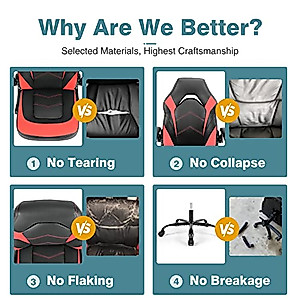 OLIXIS PU Leather Padded Gaming Office Chair, 25.5D x 27.8W x 46H in, Red+Black