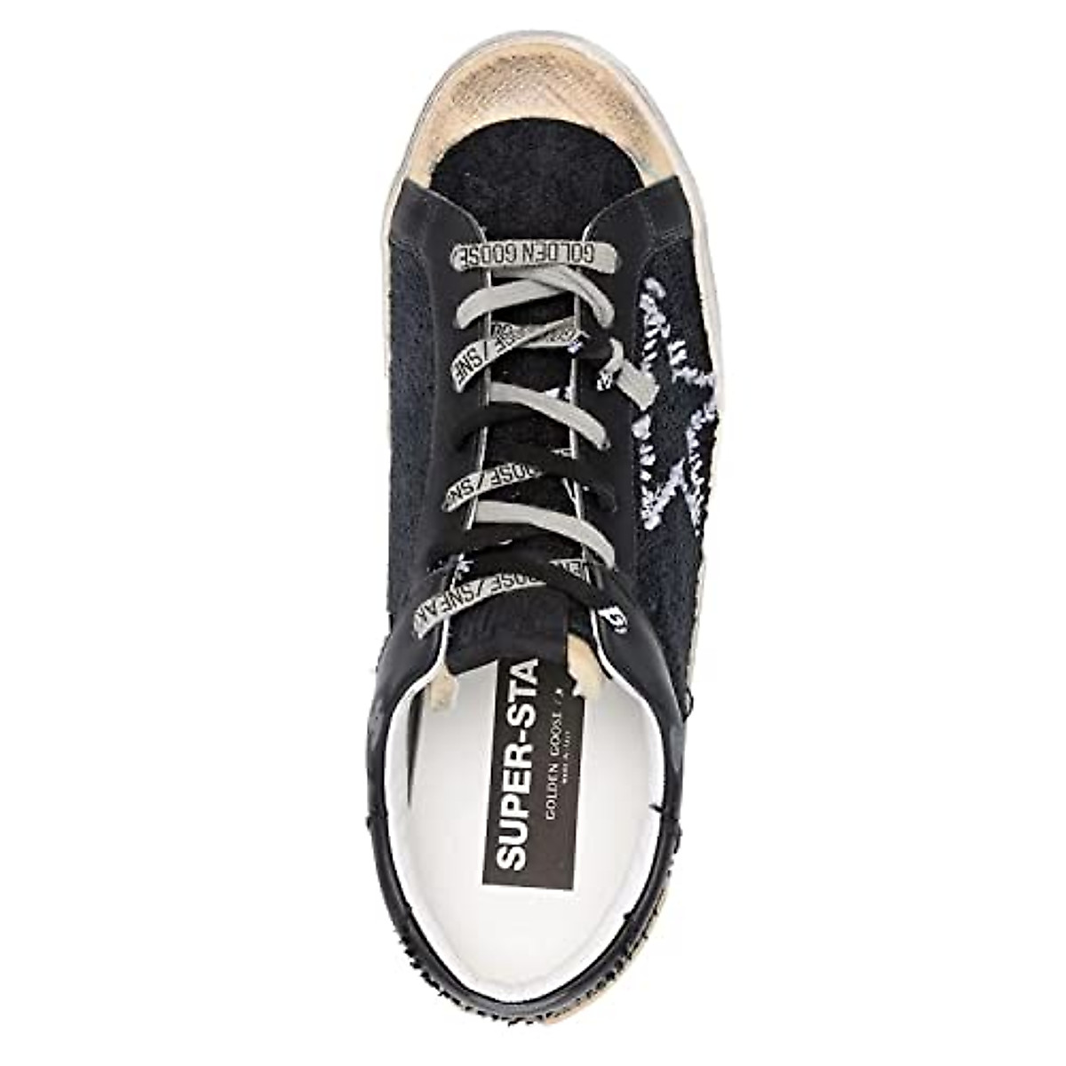 Golden Goose Super-Star Sponge and Leather Upper Unstitched Star Mens Sneaker GMF00213-F002141-90100-42 Black