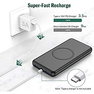Ekrist Wireless Portable Charger Power Bank, PD 26800mAh Quick Cell Phone Wireless Charging, 2 Input+4 Output QC3.0 External Power Delivery USB-C Battery Pack Compatible with iPhone 12/11, Samsung