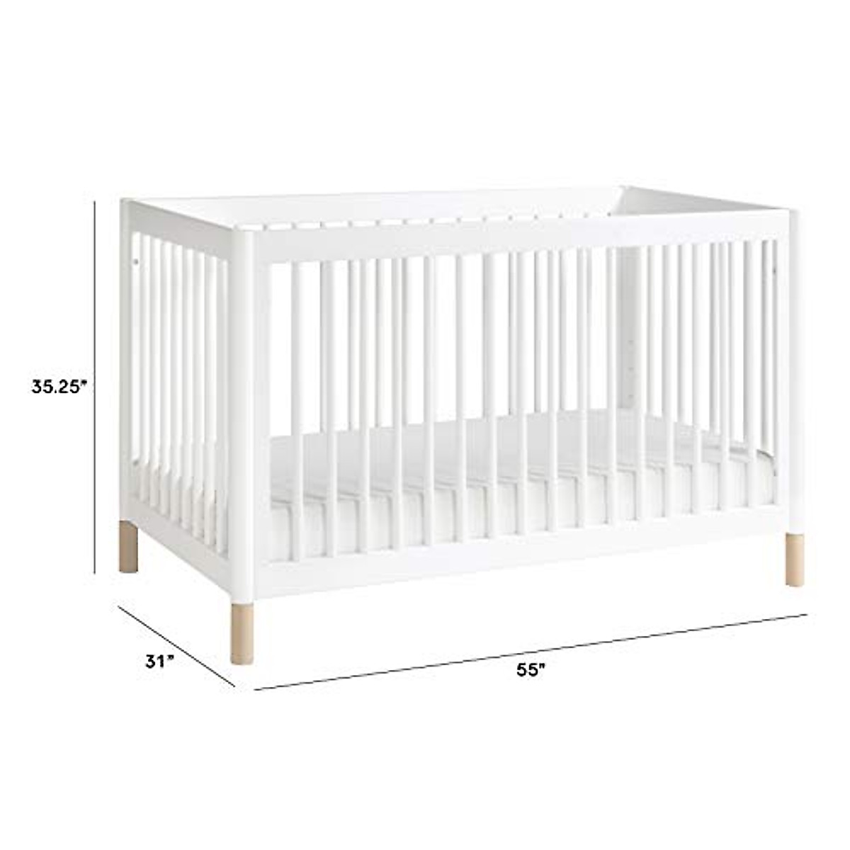 Babyletto Gelato 4-in-1 Convertible Crib with Toddler Bed Conversion in White and Washed Natural, Greenguard Gold Certified