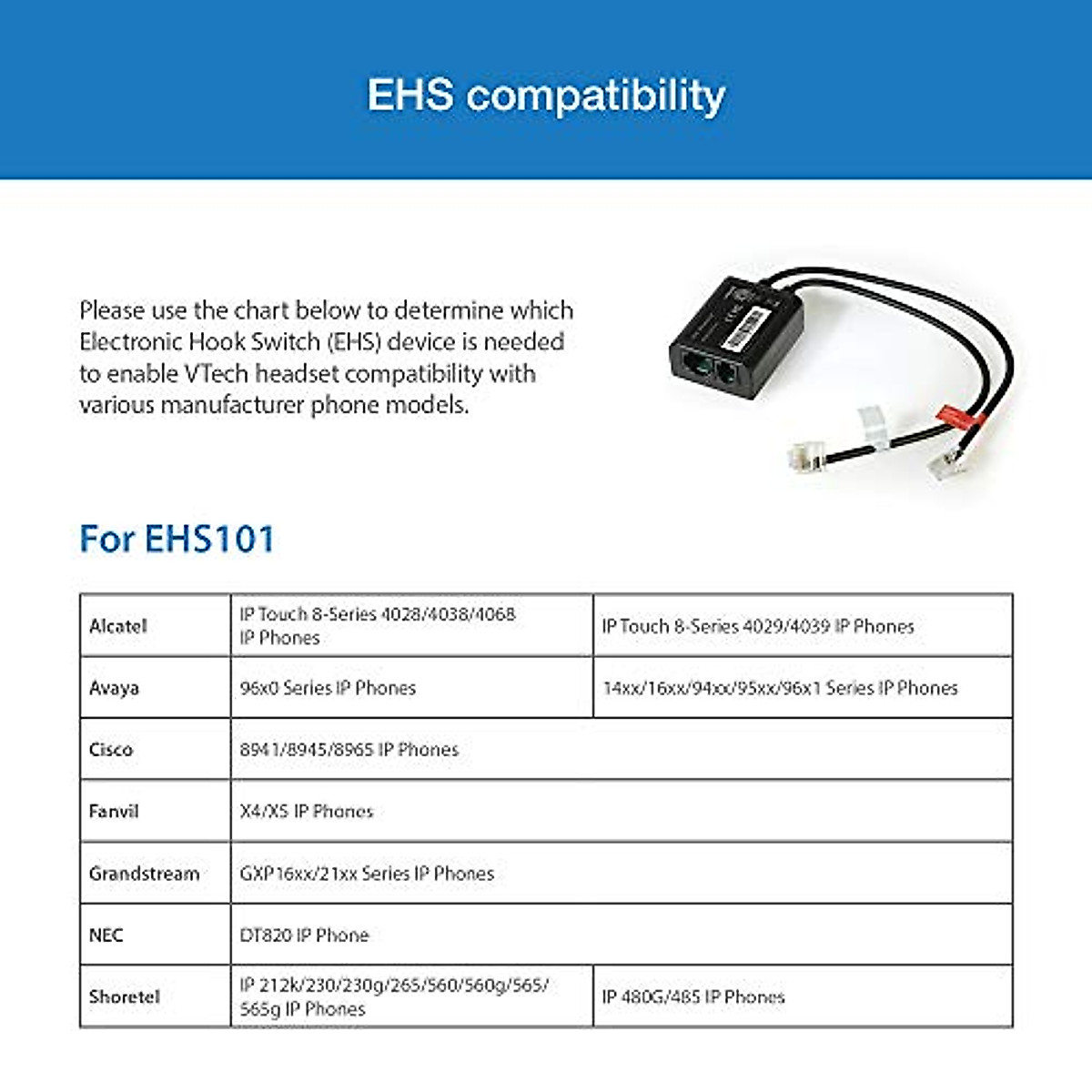 VTech VH621 Accessory Convertible DECT Office Wireless Headset for VTech and Snom DECT Business Desk Phones