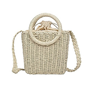 ZHYLing Handmade Woven Purse Wicker Beach Handbag Fashion Women Pure Color Rattan Woven Pearl Basket Handbag Mini Tote Lunch Bags (Color : 7)