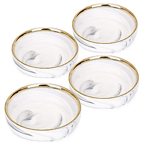 VanEnjoy 3.5 inches Marble Porcelain Side Dish Bowl Seasoning Dishes Soy Dipping Sauce Dishes-Set of 4, White with Gold Rim