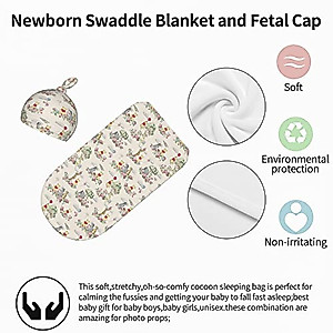 Baby Swaddle Blanket Nursery Wrap Newborn Receiving Blanket with Beanie Set，Soft Stretchy Baby Swaddling Blankets Infant Swaddle Sack for Baby Boy & Girl Gifts