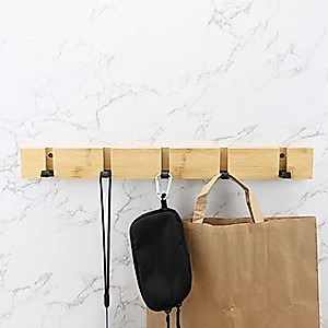 Potaosey Wood Wall Coat Rack, Wood Wall Mounted Coat Rack with 5 Hook,Folding Solid Bamboo Wood for Wall Hooks Rack for Bathroom,Bedroom,Entryway,Coat,Hat