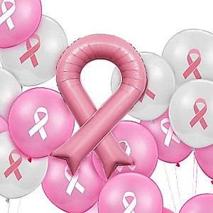 40 Pieces Breast Cancer Pink Ribbon Balloons Breast Cancer Awareness Balloons Pink Breast Cancer Balloon Pink Ribbon Balloon Pink Ribbon Latex Balloon for Breast Cancer Awareness Fundraisers