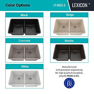 32" x 19" Quartz Kitchen Sink, 50/50 Double Bowl Kitchen Sinks, Drop-in Sink, Undermount Sink, Galaxy Beige Kitchen Sink, Double Sink Kitchen, Grids, Strainer and Flange, Lexicon Platinum LP-5050-B