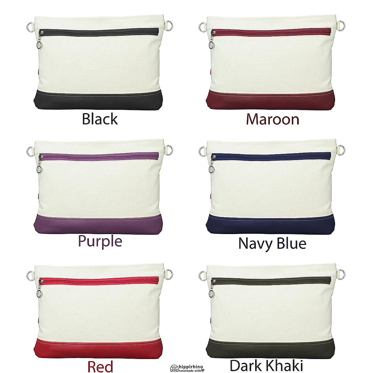 Natural Cotton Crossbody Wristlet Clutch Eco-Friendly Vegan Faux Leather Bag Phone Tablet Case Detachable Strap Unbleached Raw Canvas Fabric (Red)