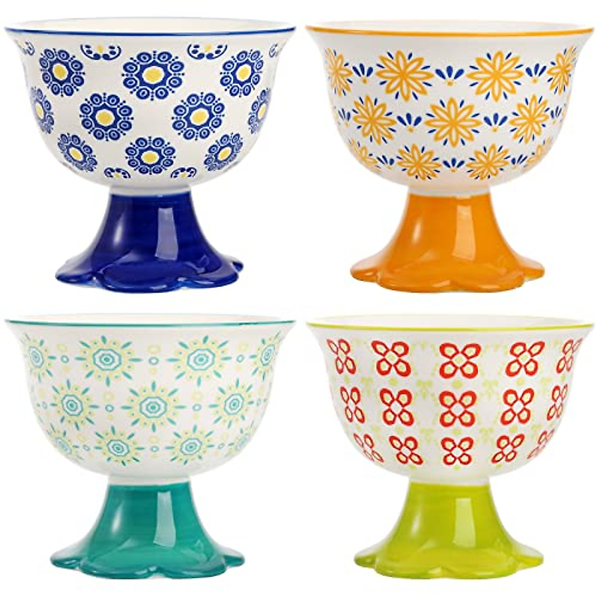 Lawei 4 Pack Ceramic Dessert Bowl Cups, 10 Oz Vintage Tulip Sundae Cups, Reusable Footed Dessert Bowls for Sundaes, Milkshakes, Parfaits, Ice Cream, Fruit, Snack, Cocktail, Party