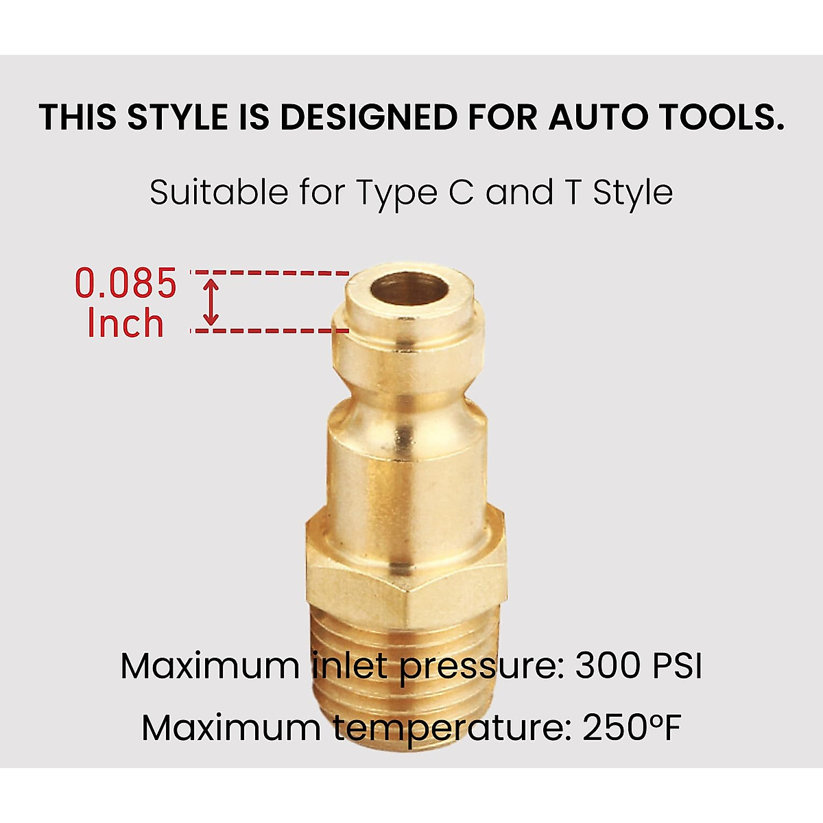 Brass 1/4 Inch NPT Male Automotive Type C, Air Hose Quick Connect Adapter, Air Coupler and Plug Kit, Air Compressor Fittings, 10pcs (Male NPT)