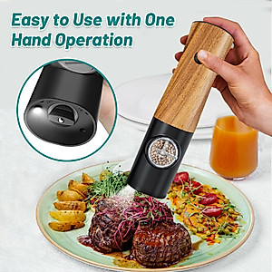 Electric Salt and Pepper Grinder Set - Salt and Pepper Shakers Set Automatic Battery Powered Salt Grinder with Auto Light Adjustable For Gravity Operated Black and Wood Pepper Mill