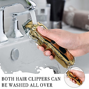 Hatteker Hair Clipper & Trimmer Set for Men IPX7 Waterproof Cordless Barber Clipper for Hair Cutting Kit with T-Blade Trimmer Beard Trimmer Kids Clipper Professional USB Rechargeable (Gold)