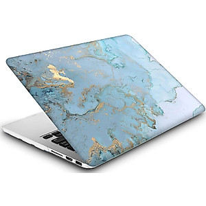 Blue Gold Marble Hard Cover Compatible with MacBook Air 13/13.3 Inch Case 2017 2016 2015 2014 2013 2012 2011 2010 A1466/A1369, AMCJJ Plastic Laptop Hard Shell Case & Keyboard Cover & Screen Protector