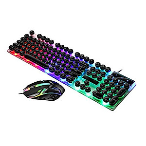 shlutesoy GTX300 Wired USB Colorful LED Backlit Gaming Keyboard with Mouse for PC Laptop White