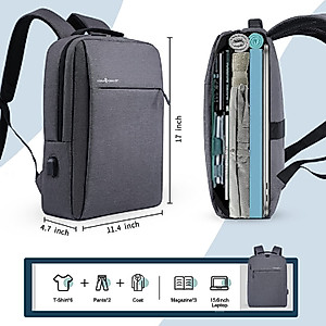 Victoriatourist Laptop Backpack 15.6 Inch, Business Slim Durable Laptops Travel Backpacks with USB Charging Port, College School Computer Bag Gifts for Men and Women Fits Notebook (Grey)