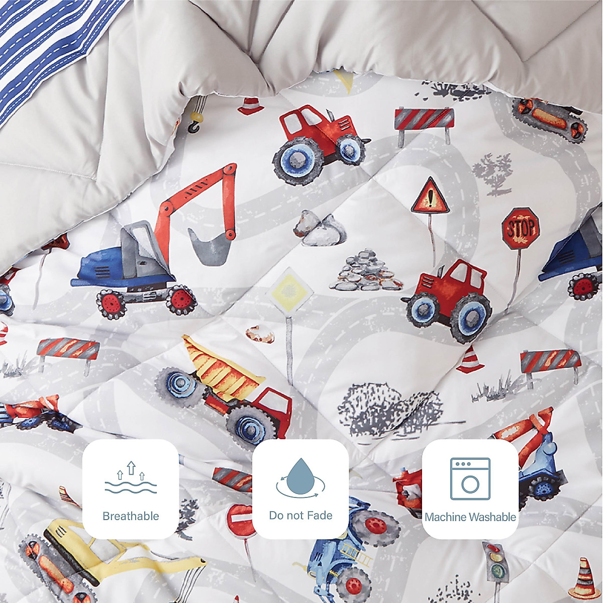 PPOLCA Truck Twin Comforter Set for Boys,5 Pieces Kids Bedroom Bedding Set with Sheets and Pillowcase,Super Soft Lightweight for All Seasons,Car,Machine Washable