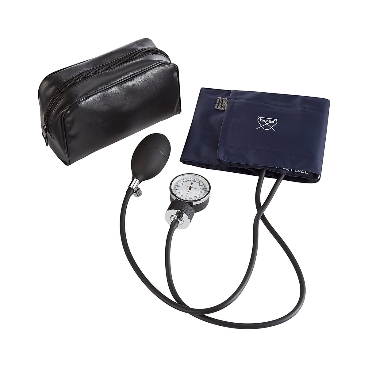 McKesson Basic Pocket Aneroid Sphygmomanometer - Blood Pressure Gauge and Cuff, 2 Tubes, for Adults, Navy Blue - Large Cuff, 23 cm to 40 cm, 21.6 in Long Tubes, 1 Count