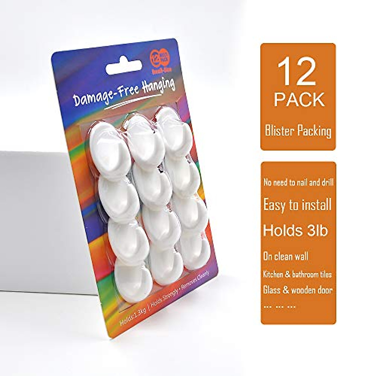 Adhesive Hooks，Damage-Free Hanging Wall Hook Pothook Strong Waterproof Hanger for Robe, Coat, Towel, Keys, Bags, Home, Kitchen, Bathroom,Office (Small-Size)(12Pack White)