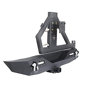 Hooke Road Wrangler JK Rear Bumper with Spare Tire Carrier and 2" Receiver Hitches Compatible with Jeep Wrangler JK & Unlimited 2007-2018