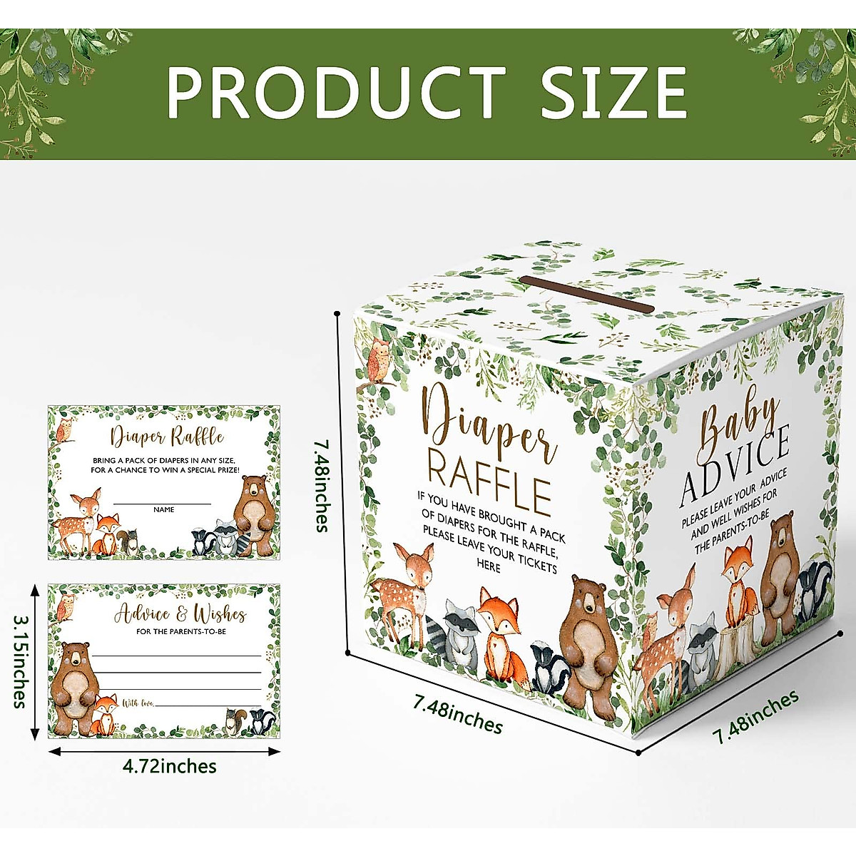 Yuzioey Woodland Diaper Raffle Tickets and Baby Advice, Woodland Forest Baby Shower Diaper Raffle Game Box Tickets, Diaper Raffle Tickets for Woodland Gender Neutral Baby Shower