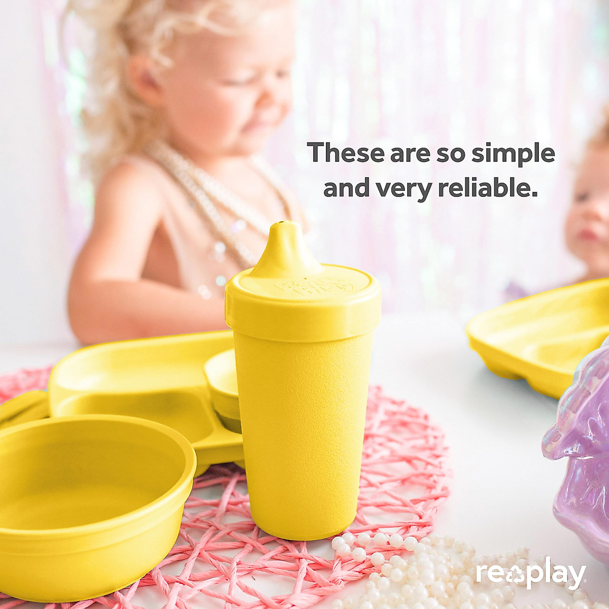 Re-Play Made in USA 10 Oz. Sippy Cups for Toddlers, Pack of 6 - Reusable Spill Proof Cups for Kids, Dishwasher/Microwave Safe - Hard Spout Sippy Cups for Toddlers 3.13" x 6.25", Multicolored