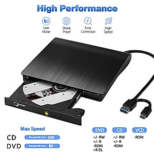 Gotega External DVD Drive USB 3.0 Type C USB C Portable CD/DVD +/-RW Disk Drive External DVD Player for Laptop CD/DVD ROM Burner Reader Compatible with Desktop PC Windows Linux OS Apple Mac