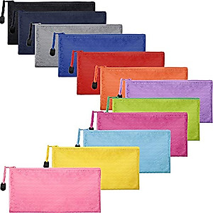 12 Pieces Zipper Waterproof Bag Pencil Pouch for Cosmetic Makeup Office Supplies and Travel Accessories (12 Colors)