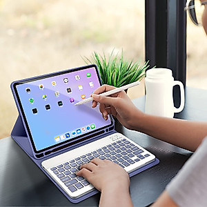 ABEIFAN iPad Keyboard Case 9.7 for iPad 2018 6th Gen, iPad Pro 9.7" 2017 5th Gen, iPad Air 2/Air, Wireless Detachable Keyboard with Pencil Holder Grey-Purple