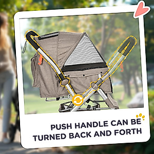 PawHut Dog Stroller for Small Dogs Cats, 4 Wheels One-Click Fold Pet Stroller with Swivel Wheels, Brake, Basket Storage, Safety Belts, Adjustable Canopy, Zippered Mesh Window Door, Brown