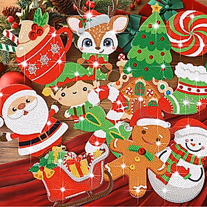 Gueevin 12 Pcs Diamond Painting Window Clings Kits Diamond Art Kits for Kids Glass Window Clings DIY Craft Kits Cute Diamond Art Painting Ornament for Adults Women Kids Gifts(Classic)