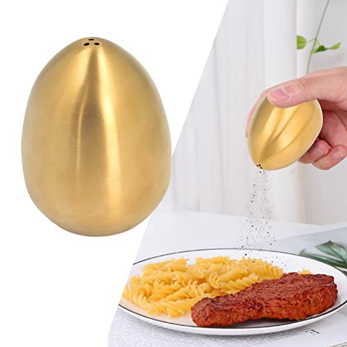 Egg Shaped Pepper Shaker, Stainless Steel Egg Shaped Pepper Shaker Pepper Shaker Pepper Dispenser for Outdoor Barbecue Restaurant Banquet Party Travel Salt Shaker(Gold)