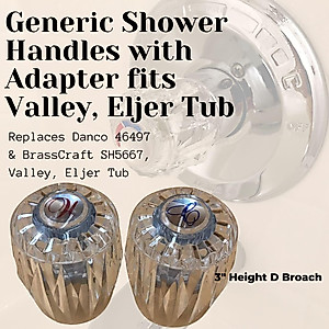 Generic Shower Handles with Adapter fits Valley, Eljer Tub, Shower Handles with Adapter - Clear Acrylic, 3" Height D Broach, Universal Fit for Various Faucets, Exact OEM Style Match - Pair
