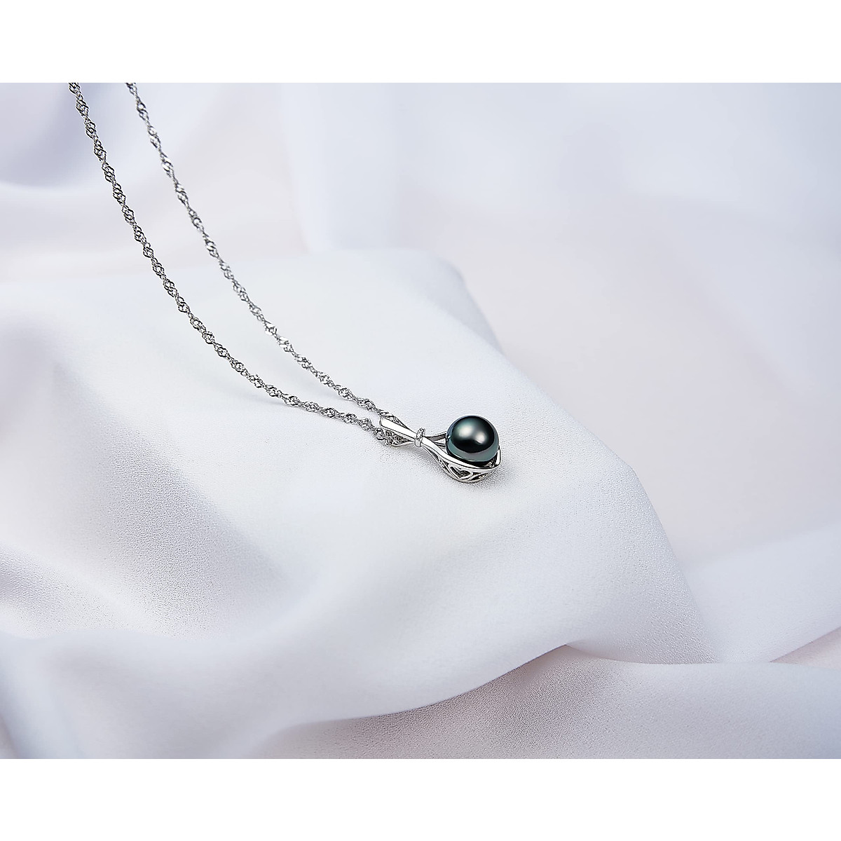 Red Lychee Genuine Black Pearl Necklace AAAA Quality 10 mm Round South Sea Cultured Tahitian Black Pearl Pendant Necklace with Certified Moissanite Gift for Women Wife Mom 18 inches