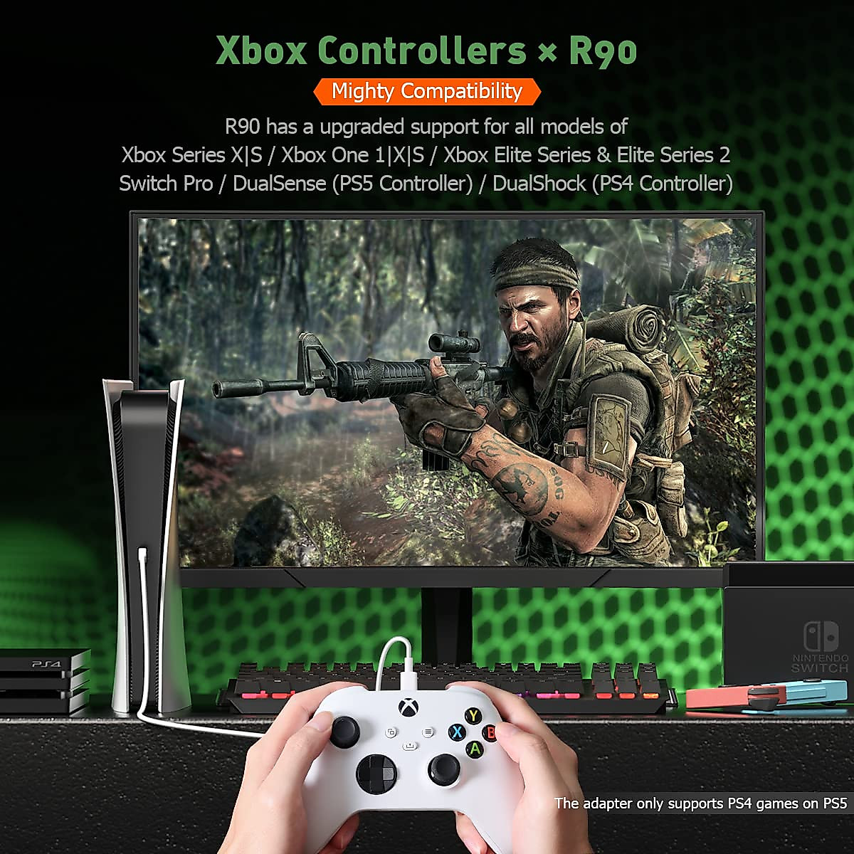 BIGBIG WON Controller Adapters, Wired Controller Adapter for Xbox Series X|S/Xbox One/One X|S/Xbox Elite Series/Elite Series 2/PS5/PS4 Wired Console Adapter for Switch/PS4/Windows 11&10 PC (1 Piece)