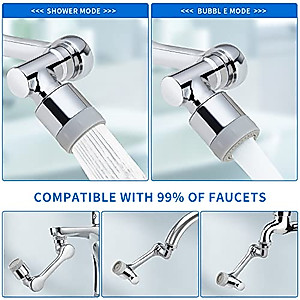 2Pcs Faucet Extender for Bathroom Sink, Universal 1080° Swivel Robotic Arm Faucet Aerator, Brass Sink Faucet Attachment with 2 Water Outlet Modes, for Kitchen & Bath Faucet Parts Replacement