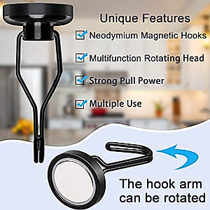 Elefama 100 LBS Magnetic Hooks Heavy Duty for Cruise Cabins Refrigerator Fridge Hanging Grill Tools Purse Magnet Hooks Strong Magnets with Hooks Black Magnetic Hook Hanger Swing for Kitchen Classroom